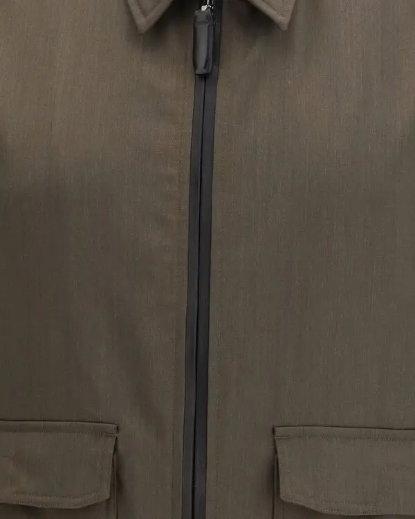Brioni Wool Jacket With Shirt Collar And Zip-up Closure