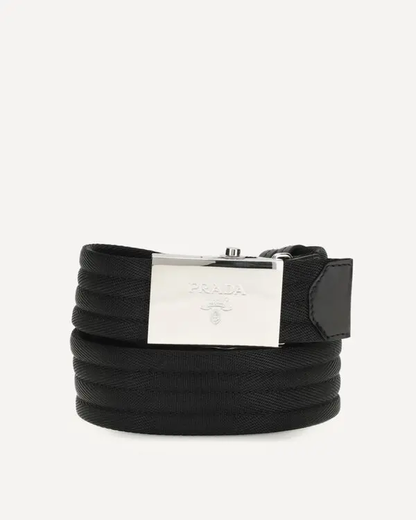 Prada Nylon Belt With Engraved Logo Buckle - Black