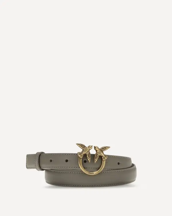 Pinko Love Berry Leather Belt With Love Birds Logo Buckle - Grey