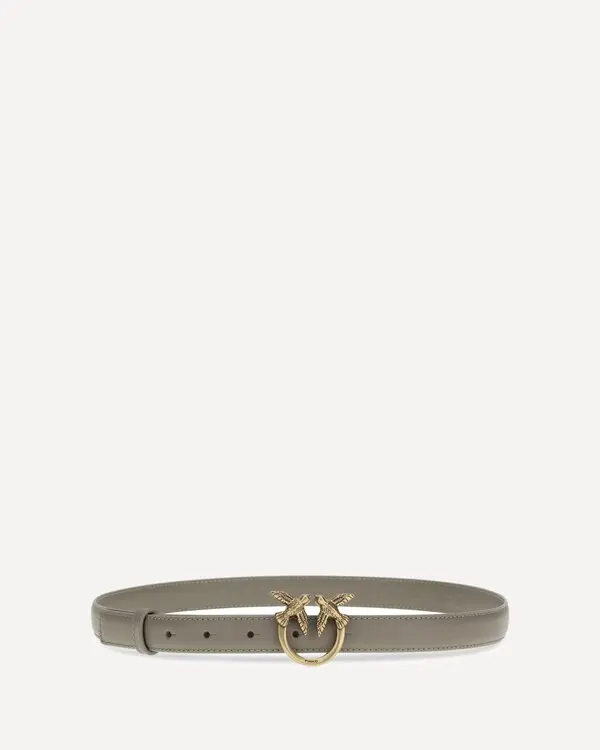 Pinko Love Berry Leather Belt With Love Birds Logo Buckle - Grey