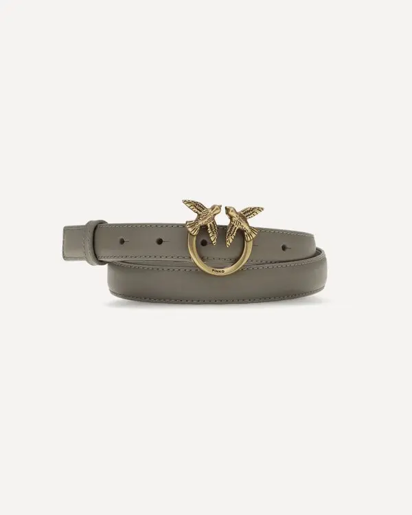Pinko Love Berry Leather Belt With Love Birds Logo Buckle - Grey