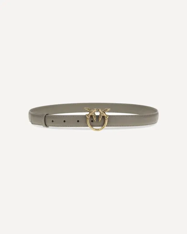 Pinko Love Berry Leather Belt With Love Birds Logo Buckle - Grey