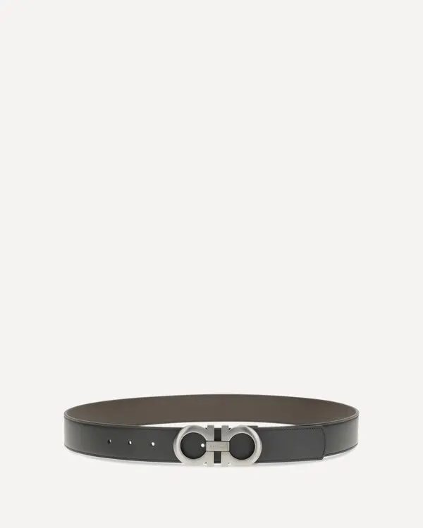 FERRAGAMO Gancini Logo Leather Belt - Black