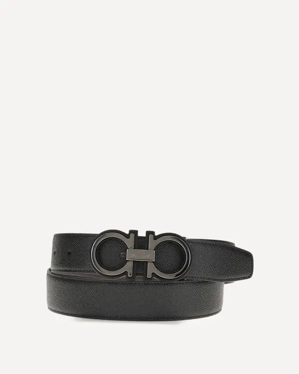 FERRAGAMO Reversible And Adjustable Gancini Belt - Black
