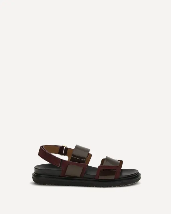 Marni Patent Leather And Suede Double Strap Fussbett Sandals - Black