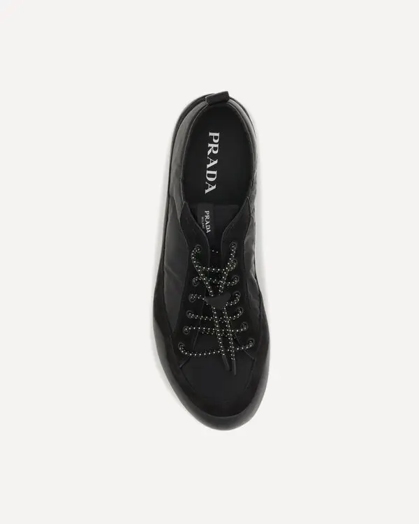 Prada Leather And Fabric Sneakers - Black