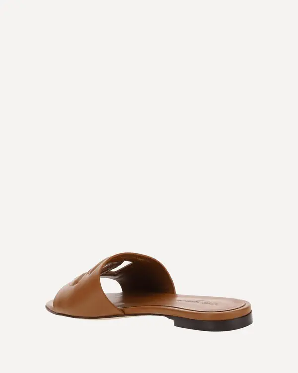 Dolce & Gabbana Leather Embossed Logo Slides - Brown