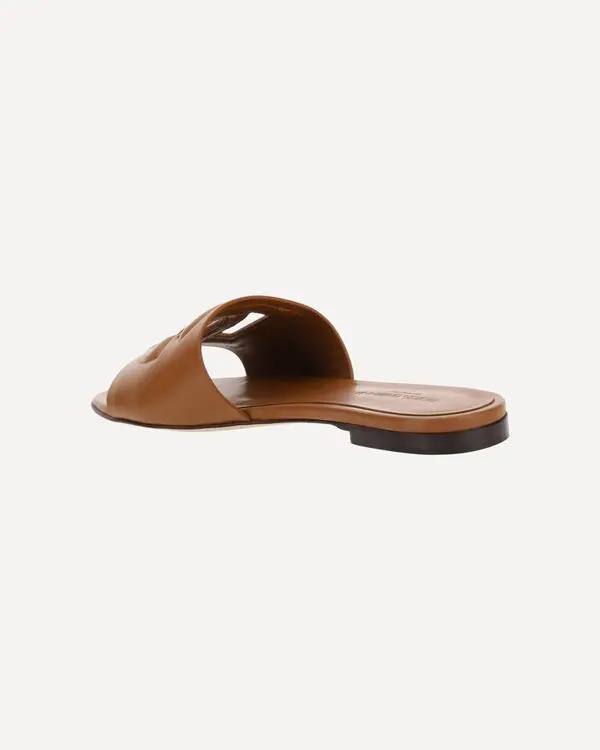 Dolce & Gabbana Leather Embossed Logo Slides - Brown