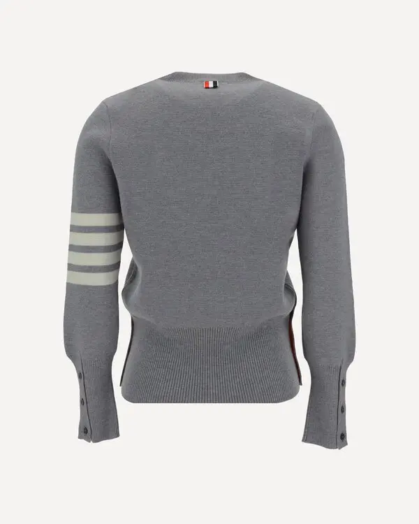 Thom Browne Virgin Wool Sweater With Signature Stripes - Grey