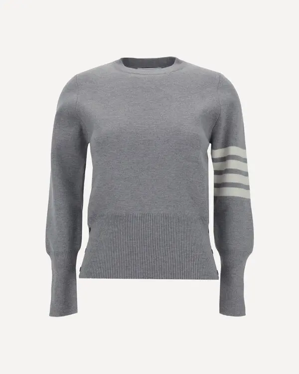 Thom Browne Virgin Wool Sweater With Signature Stripes - Grey