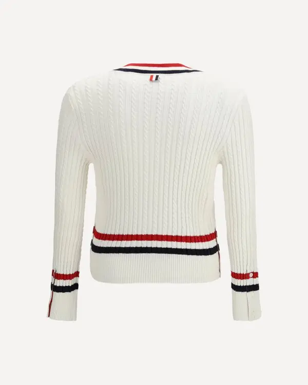 Thom Browne Intarsia Cable-knit V-neck Sweater
