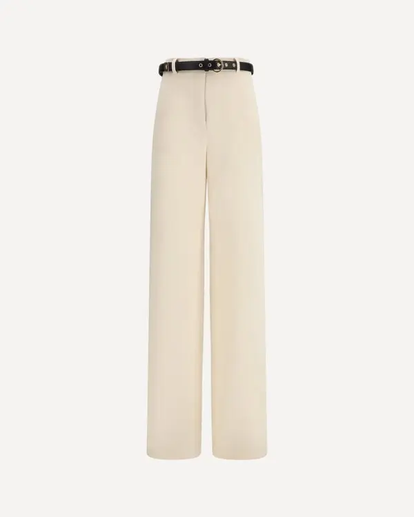 Max Mara Wide Leg Belted Pants - Cream