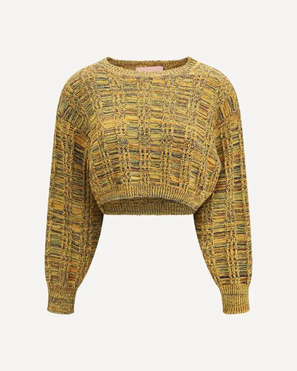 KRISTINA TI Multicolor Jacquard Cotton Crop Sweater