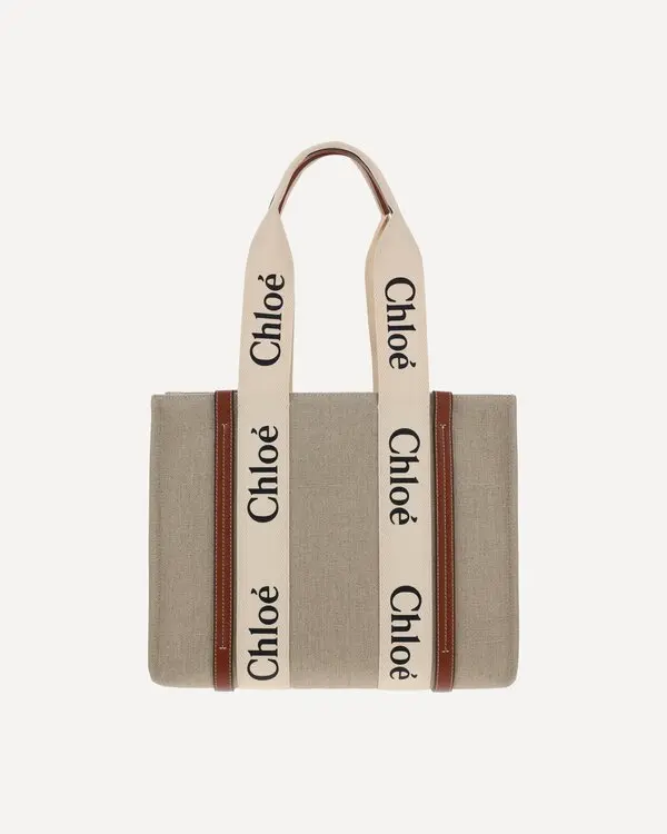 Chloé Woody Canvas Shoulder Bag - Beige