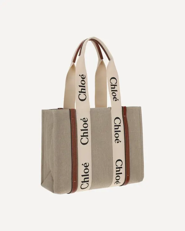 Chloé Woody Canvas Shoulder Bag - Beige
