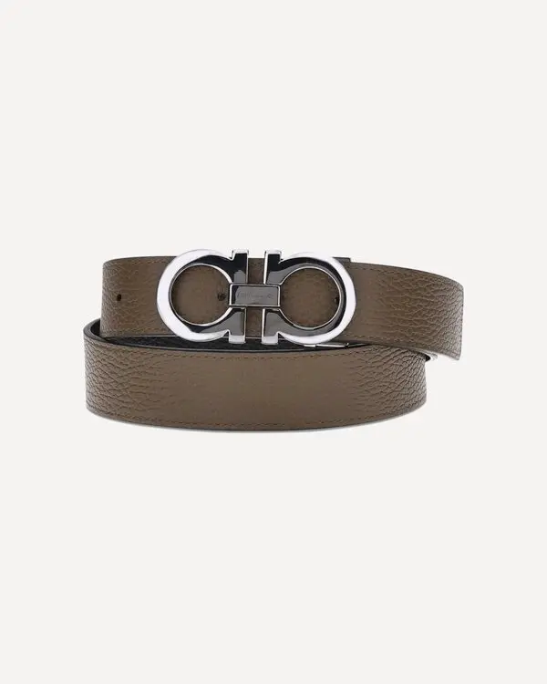FERRAGAMO Reversible Leather Belt With Gancini Buckle - Brown