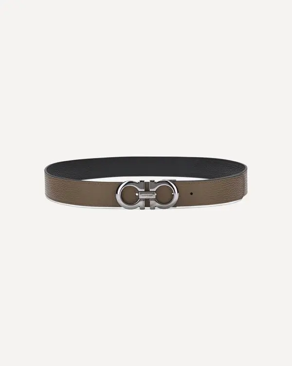 FERRAGAMO Reversible Leather Belt With Gancini Buckle - Brown