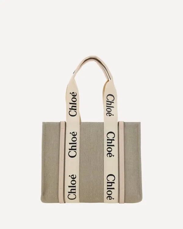 Chloé Woody Canvas Shoulder Bag - Beige