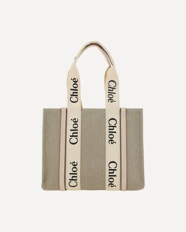 Chloé Woody Canvas Shoulder Bag - Beige