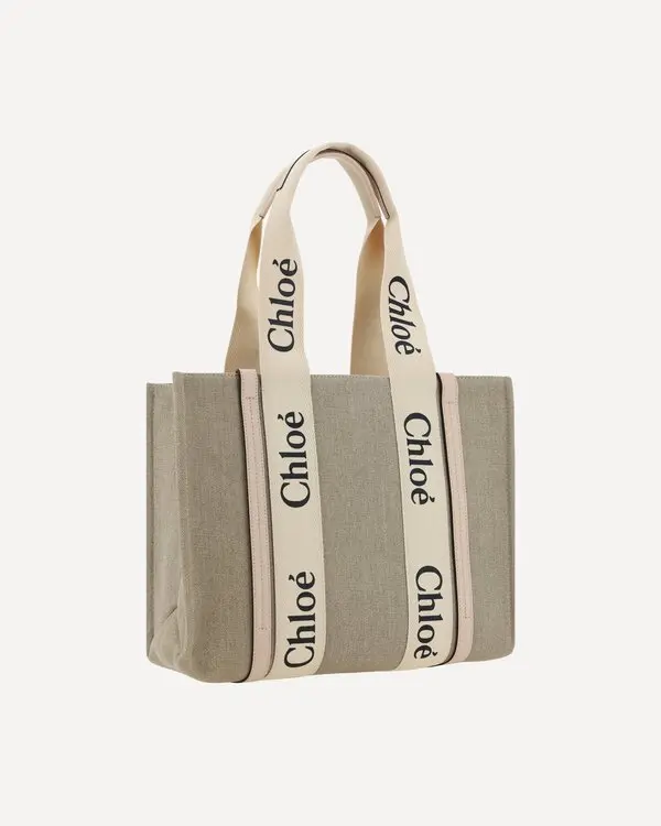 Chloé Woody Canvas Shoulder Bag - Beige