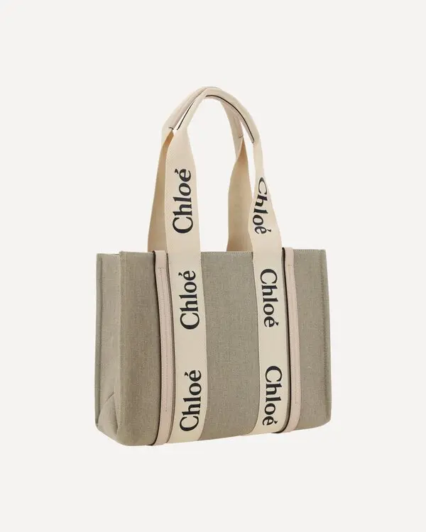 Chloé Woody Canvas Shoulder Bag - Beige