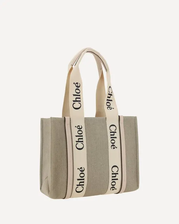 Chloé Woody Canvas Shoulder Bag - Beige