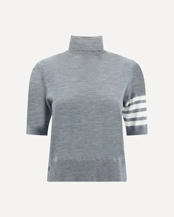Thom Browne Virgin Wool Turtleneck Sweater With Contrasting Hems And Striped Sleeves - Grey