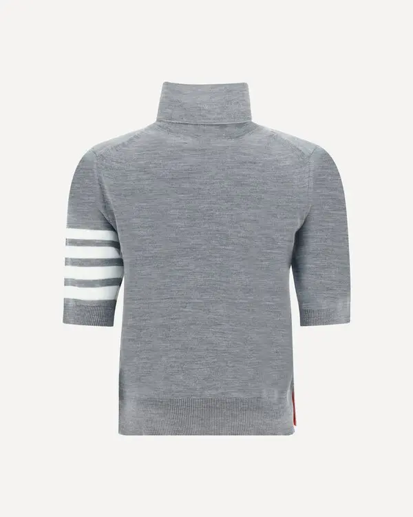 Thom Browne Virgin Wool Turtleneck Sweater With Contrasting Hems And Striped Sleeves - Grey