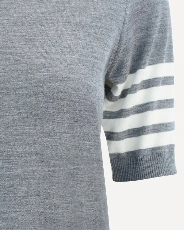 Thom Browne Virgin Wool Turtleneck Sweater With Contrasting Hems And Striped Sleeves - Grey