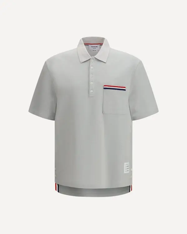 Thom Browne Short-sleeve Polo With Chest Pocket - Grey