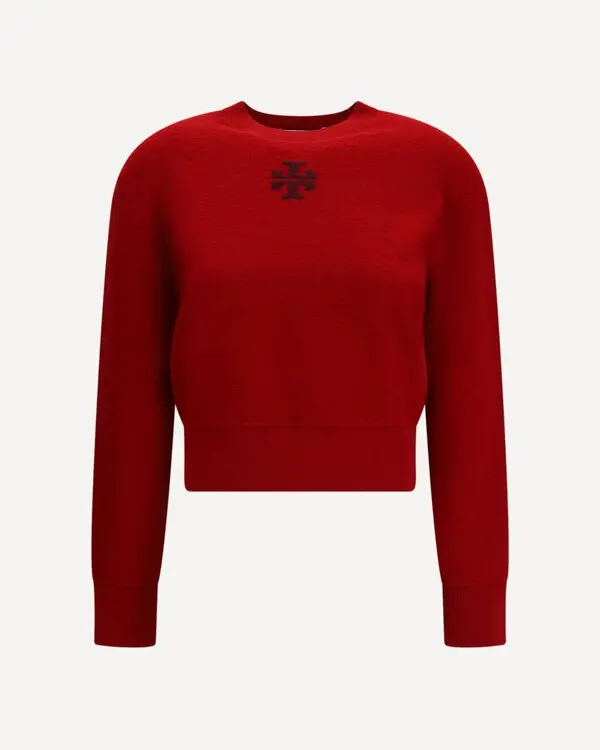 Tory Burch Wool Crew Neck Sweater With Logo Detail - Red