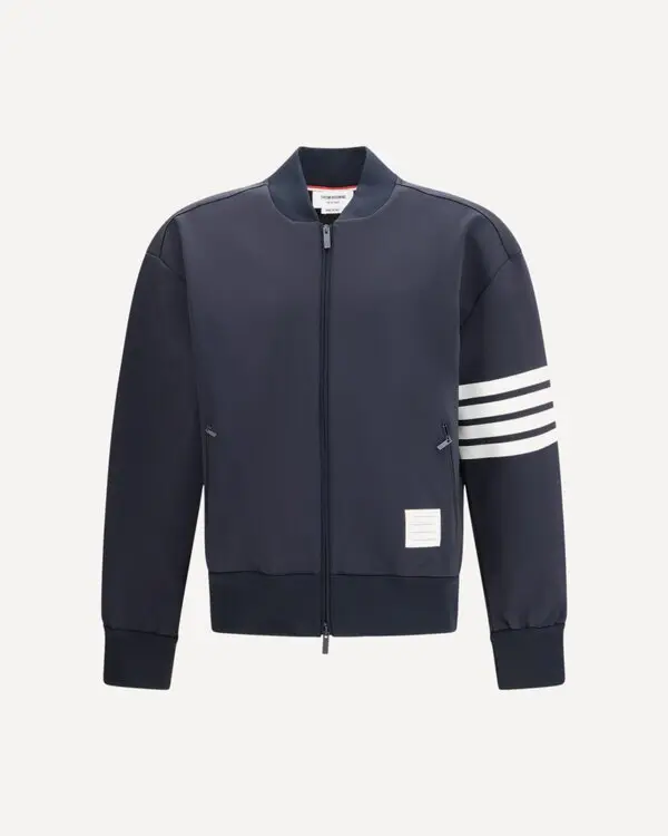 Thom Browne Zip Bomber Jacket With Signature Stripes - Blue