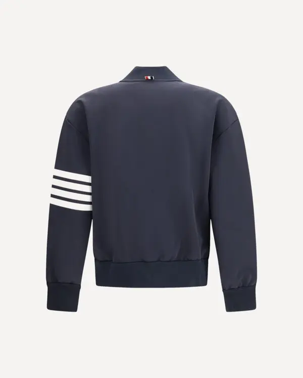 Thom Browne Zip Bomber Jacket With Signature Stripes - Blue