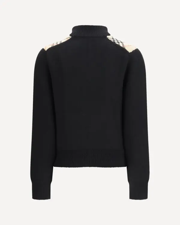 Burberry Cashmere And Wool Zip-up Cardigan With Check Appliqu