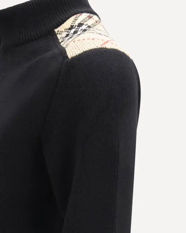 Burberry Cashmere And Wool Zip-up Cardigan With Check Appliqu