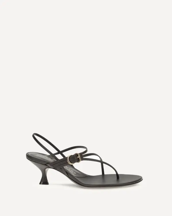 HERBERT LEVINE Starry Eyed Leather Kitten Heel Sandals - Brown