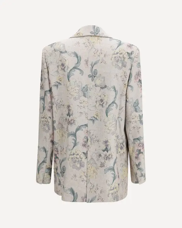 FORTE_FORTE Peonia My Love Motif Hopsack Linen-blend Jacket