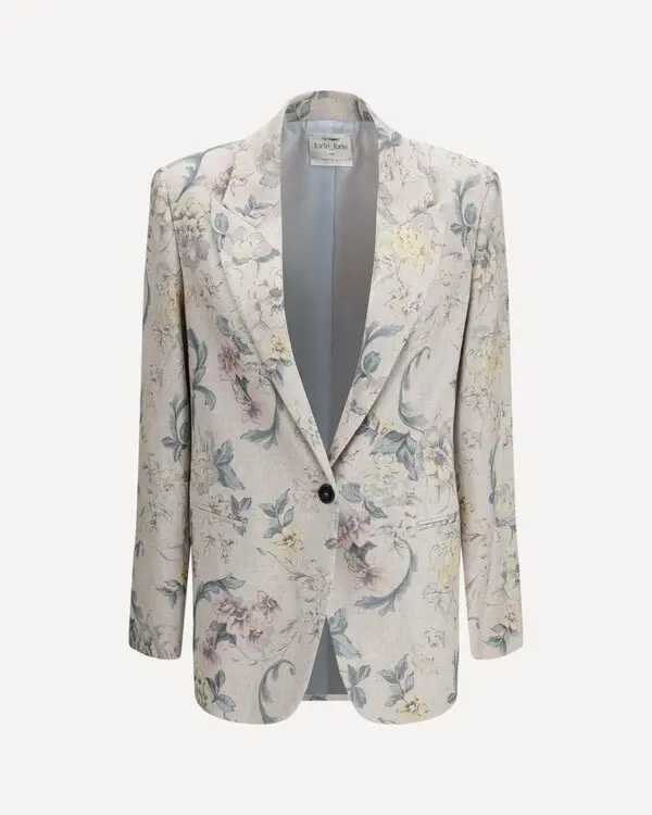 FORTE_FORTE Peonia My Love Motif Hopsack Linen-blend Jacket