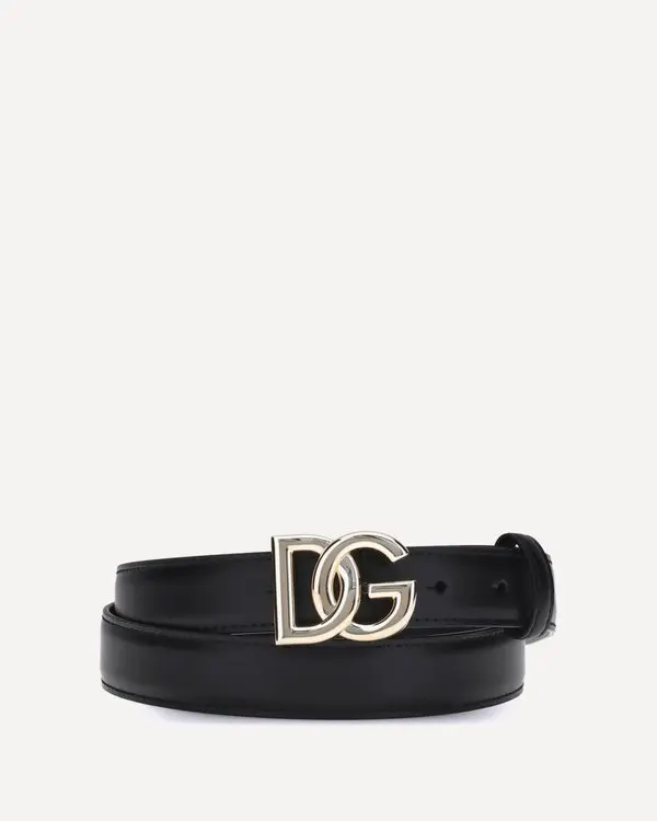 Dolce & Gabbana Leather Belt With Metallic Monogram Buckle - Black