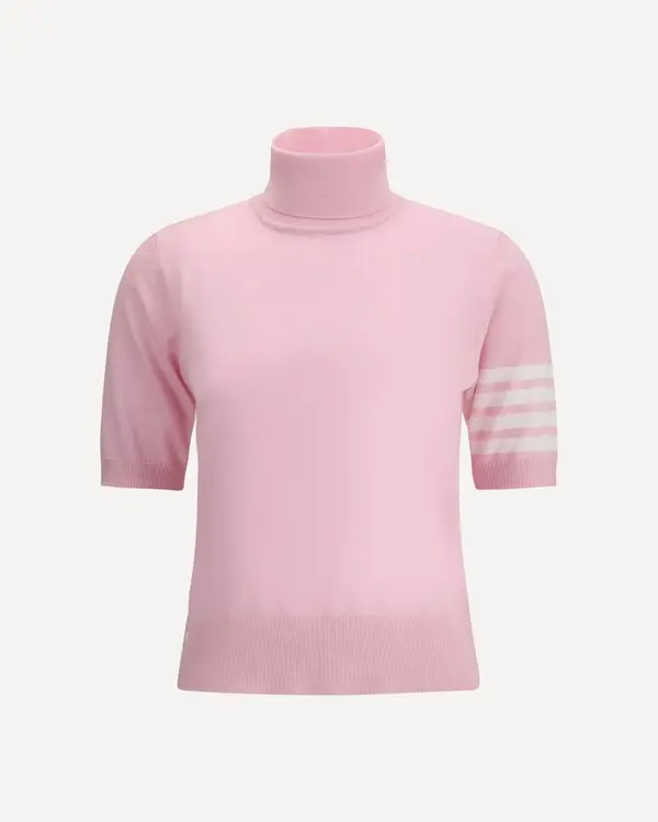 Thom Browne Virgin Wool Turtleneck Sweater With Contrasting Hems - Pink