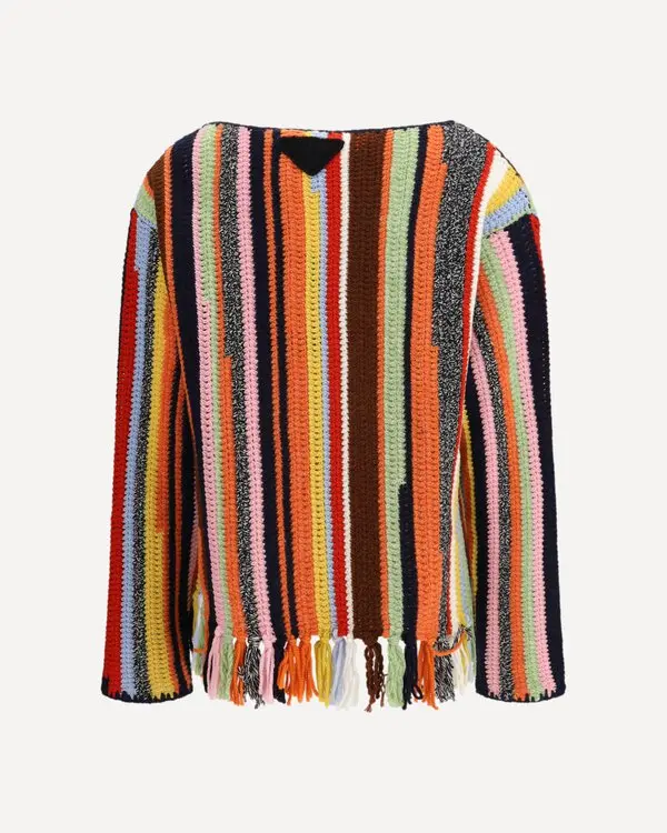 Prada Striped Wool And Cashmere Sweater With Fringe Detailing