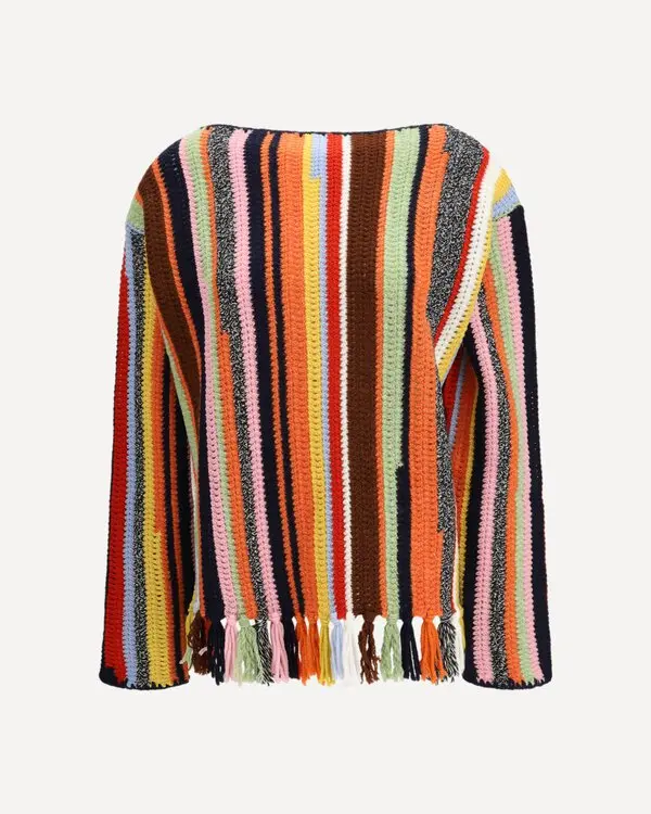 Prada Striped Wool And Cashmere Sweater With Fringe Detailing