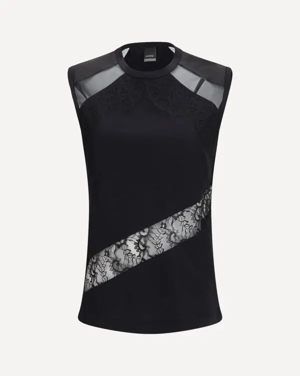 Pinko Sleeveless Top With Sheer Inserts And Lace Detail