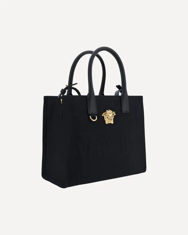 Versace Cotton Shoulder Bag With Medusa Applique