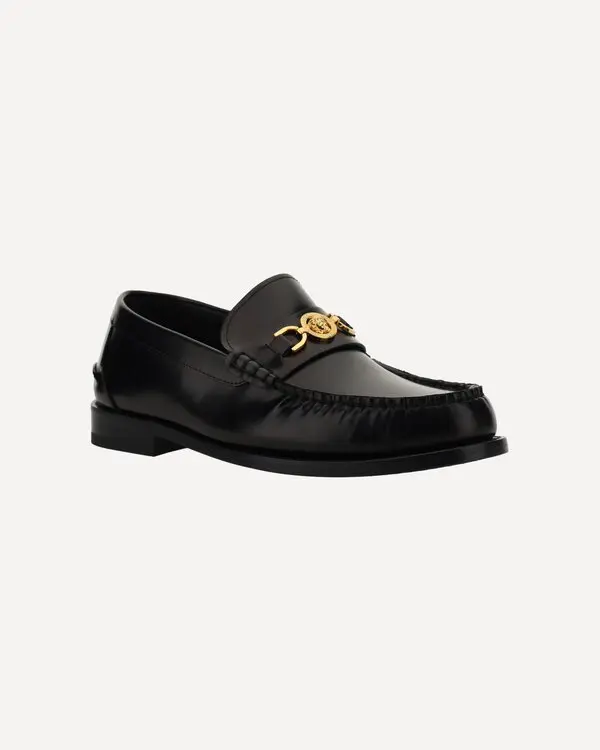 Versace Leather Loafers With Medusa Head Plaque - Black