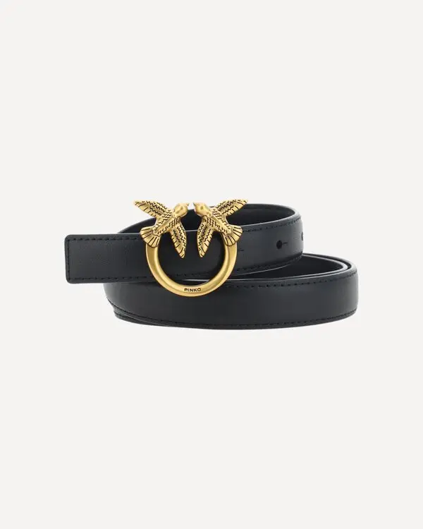 Pinko Love Berry Leather Belt With Gold Tone Love Birds Logo Buckle - Black