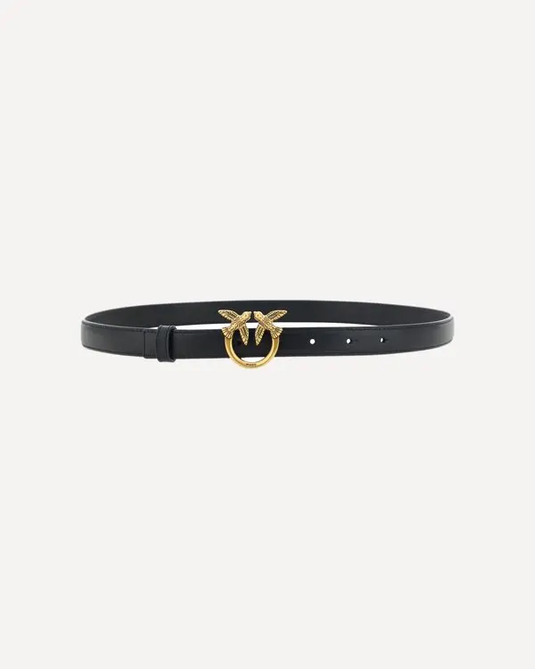 Pinko Love Berry Leather Belt With Gold Tone Love Birds Logo Buckle - Black
