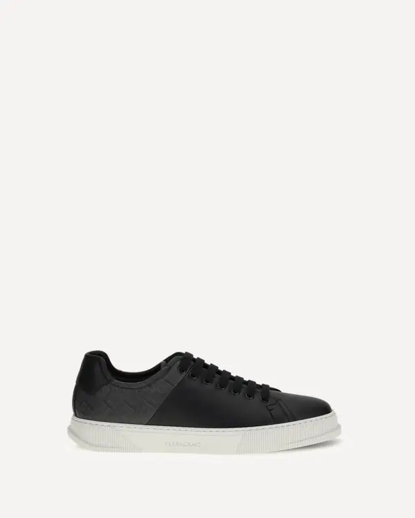 FERRAGAMO Leather Sneakers With Monogram Inlay