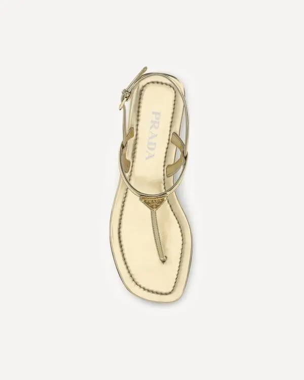 Prada Patent Leather Flip-flop Sandals With Triangle Logo Detail - Silver