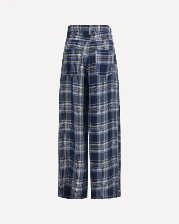 MARBELL Courtney Checked Linen Pants - Blue